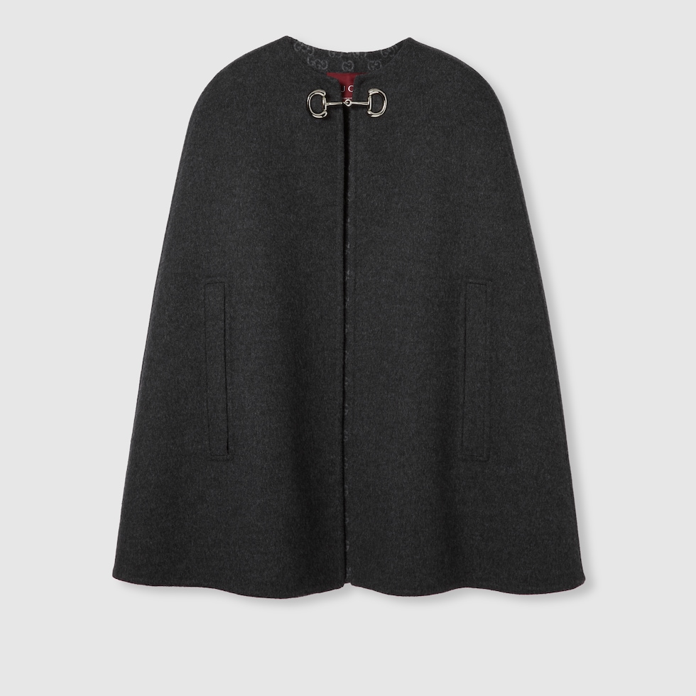 Silk wool cape with Horsebit in dark grey | GUCCI® US