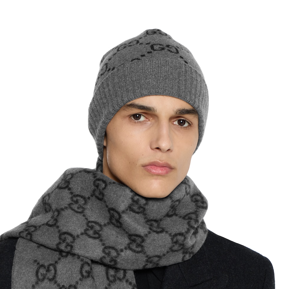 Cappello in cashmere GG in nero e grigio | GUCCI® IT