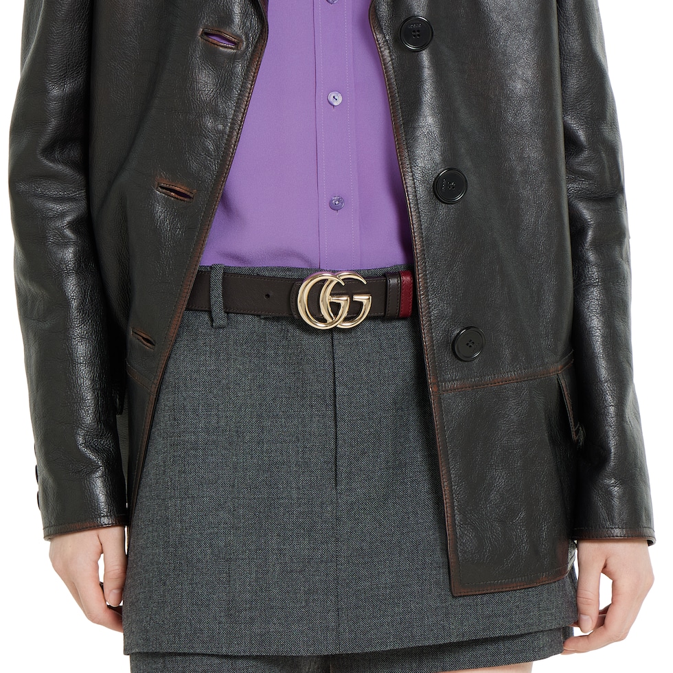 Reversible GG Marmont belt in rosso ancora red and pink leather | GUCCI® AU