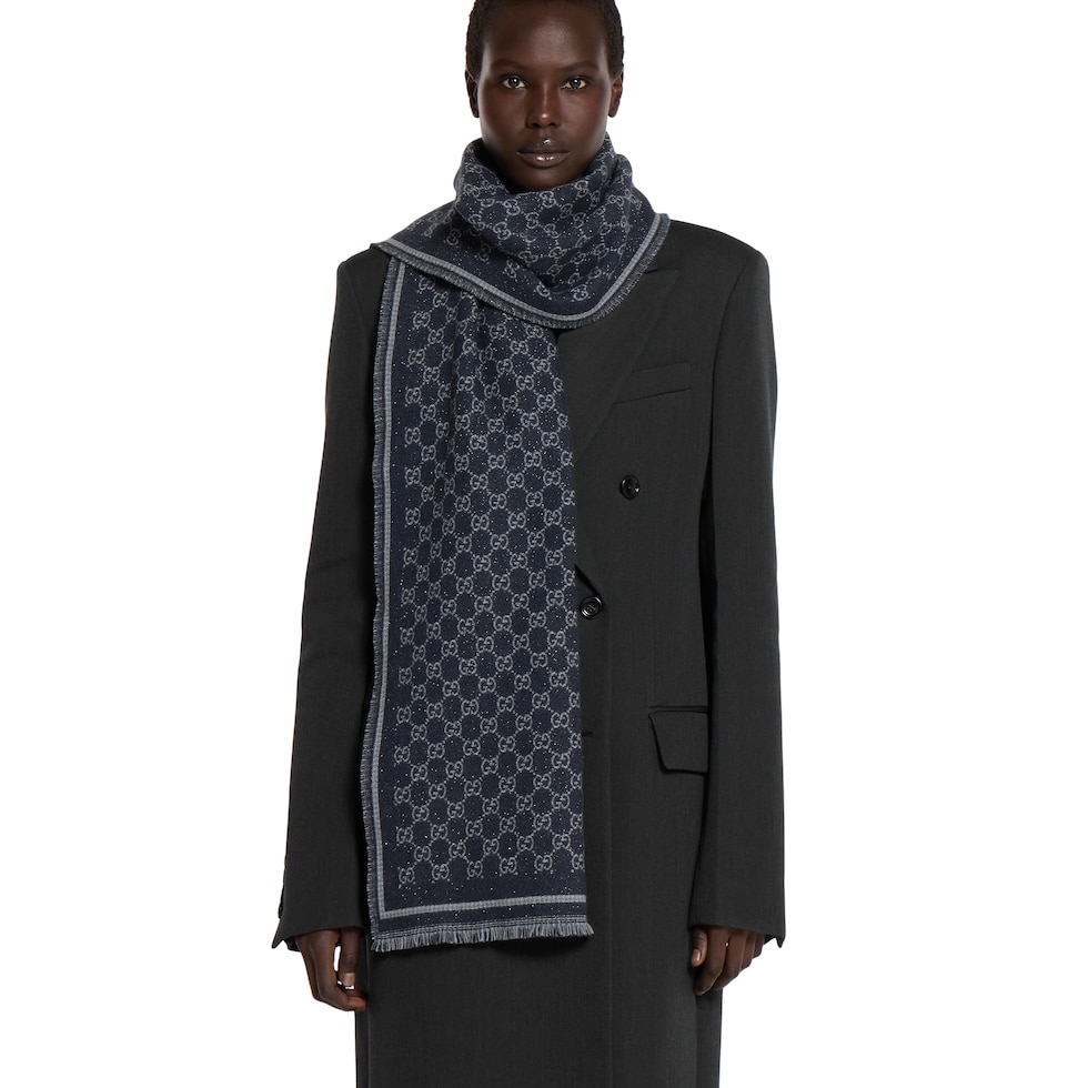 GG wool scarf in dark blue | GUCCI® UK