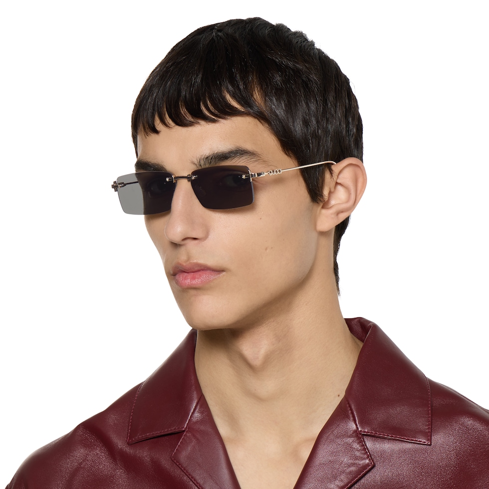 Rectangular frame sunglasses in light gold | GUCCI® US