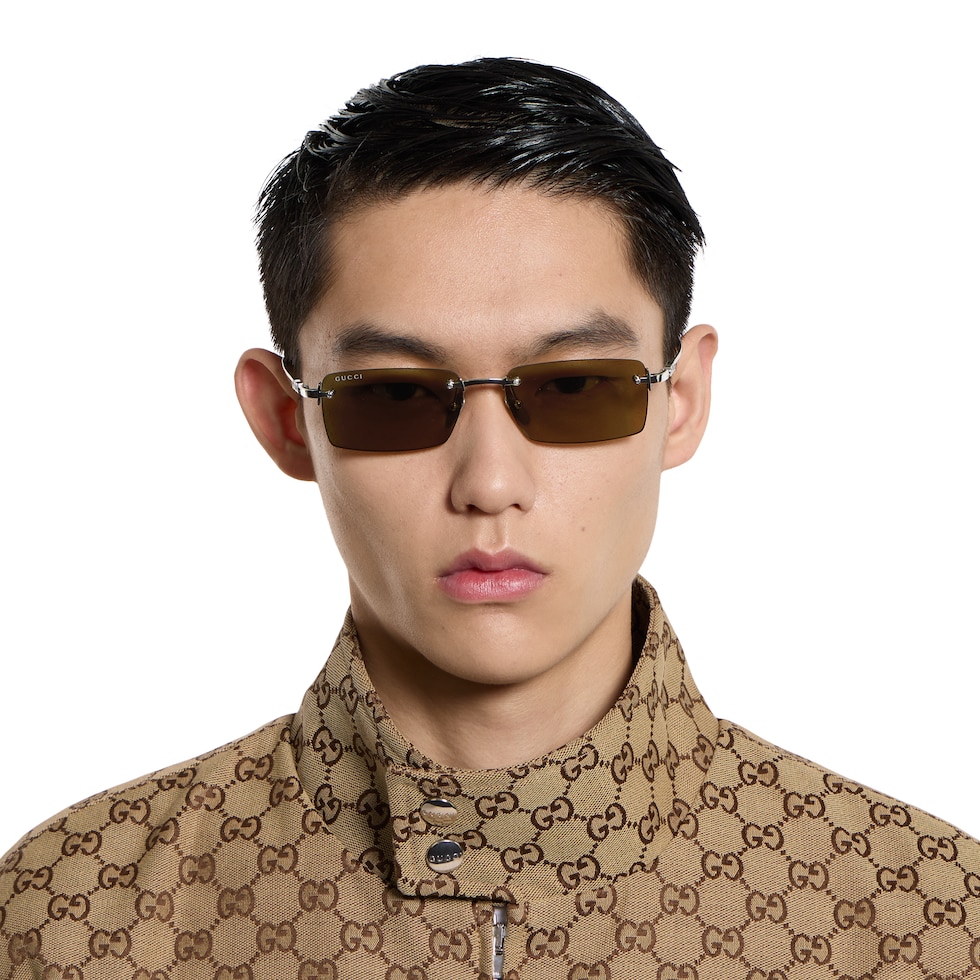 Rectangular frame sunglasses in silver | GUCCI® US