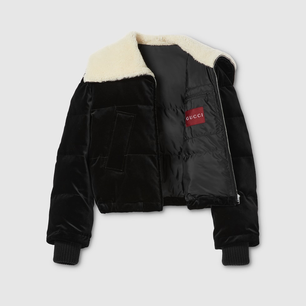 Cotton velvet puffer bomber in black | GUCCI® NL