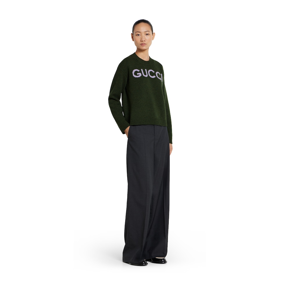 Wool top with Gucci intarsia in green | GUCCI® US