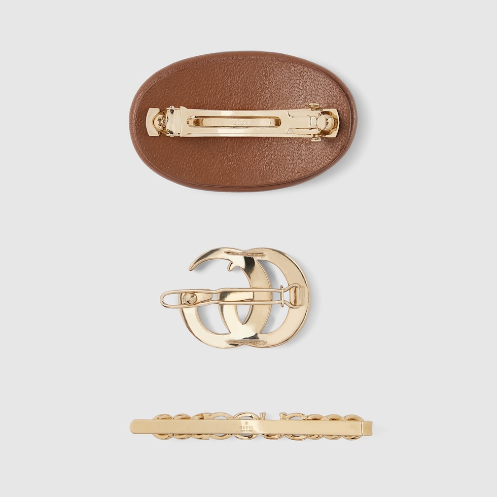 Hair clip set in brown and gold-toned | GUCCI® CA