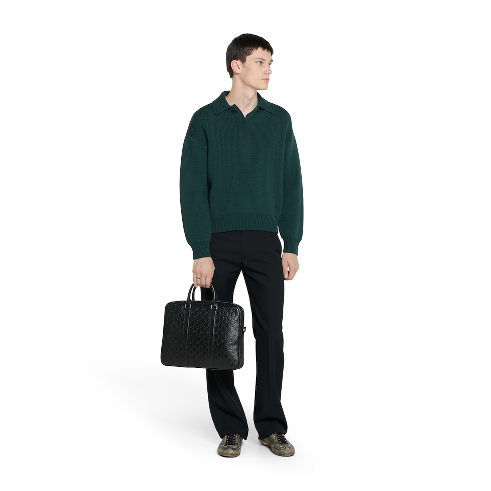 GG Emblem large briefcase in black GG leather | GUCCI® CH