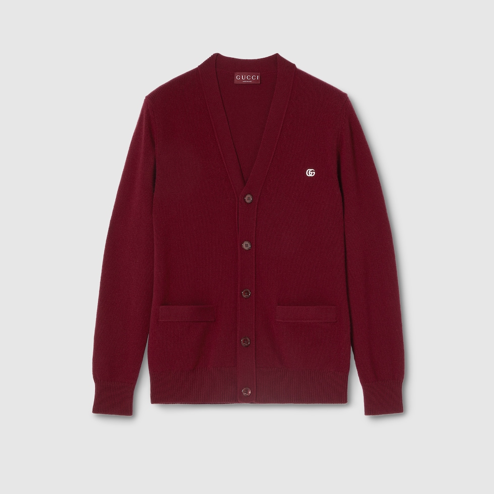 Wool cashmere cardigan with embroidery in bordeaux | GUCCI® JP
