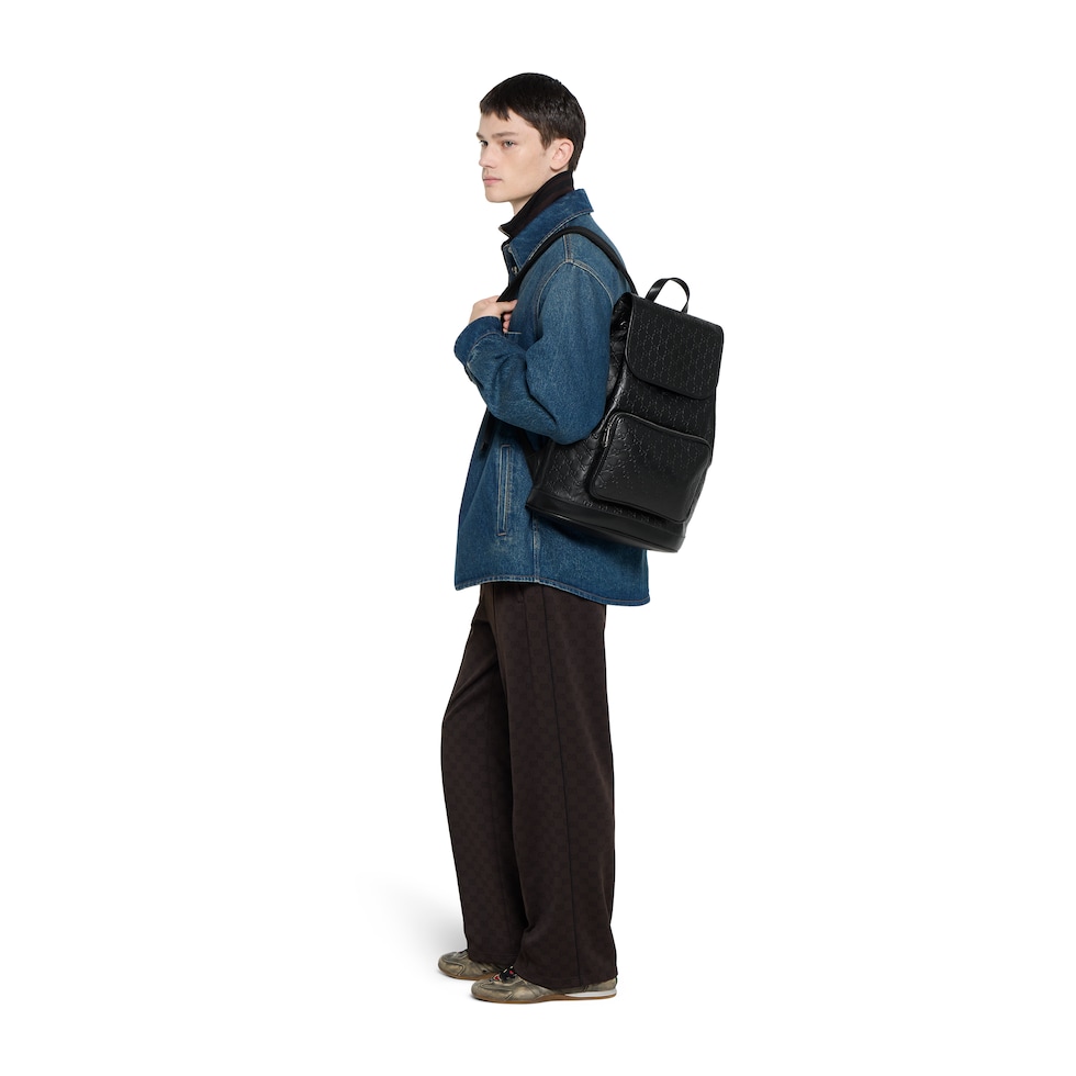 GG Emblem medium backpack in black GG leather | GUCCI® NZ