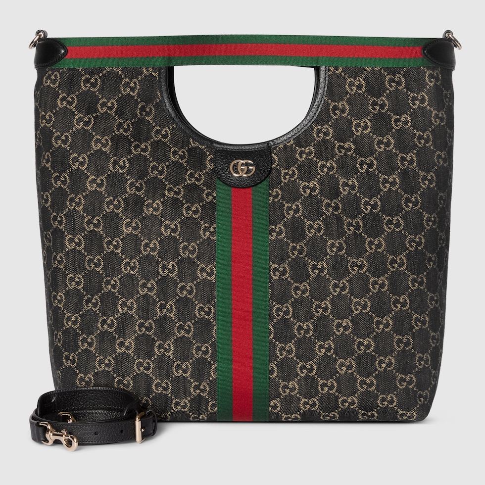Gucci Giglio large tote bag in black and white GG denim | GUCCI® NZ