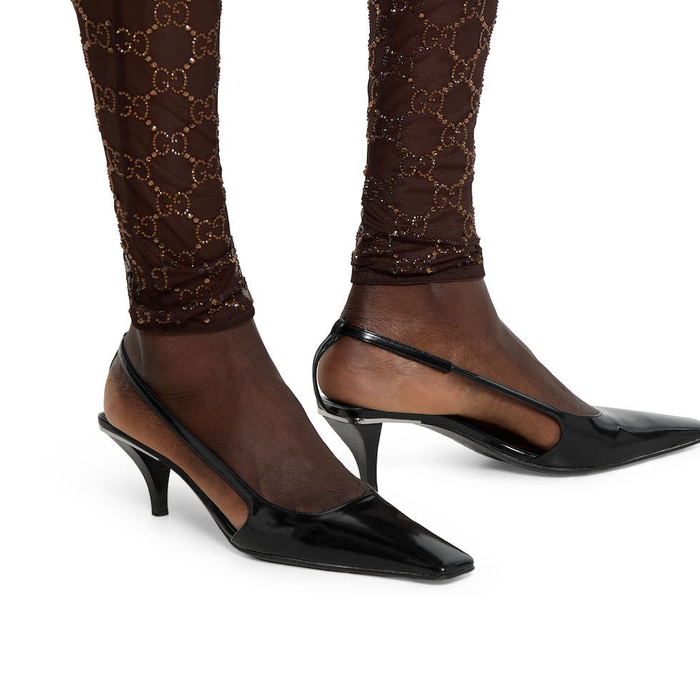 Women's slingback with crystal logo in black leather | GUCCI® NL