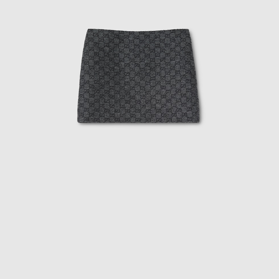 GG boutonné wool tweed skirt in dark grey and black | GUCCI® SG