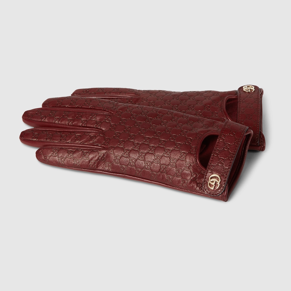 GG leather gloves with Double G in bordeaux | GUCCI® NL