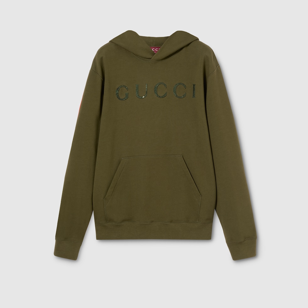 Cotton jersey sweatshirt with embroidery in forest green | GUCCI® CZ