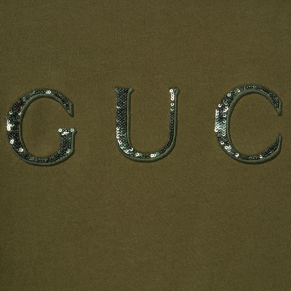 Cotton jersey sweatshirt with embroidery in forest green | GUCCI® TR