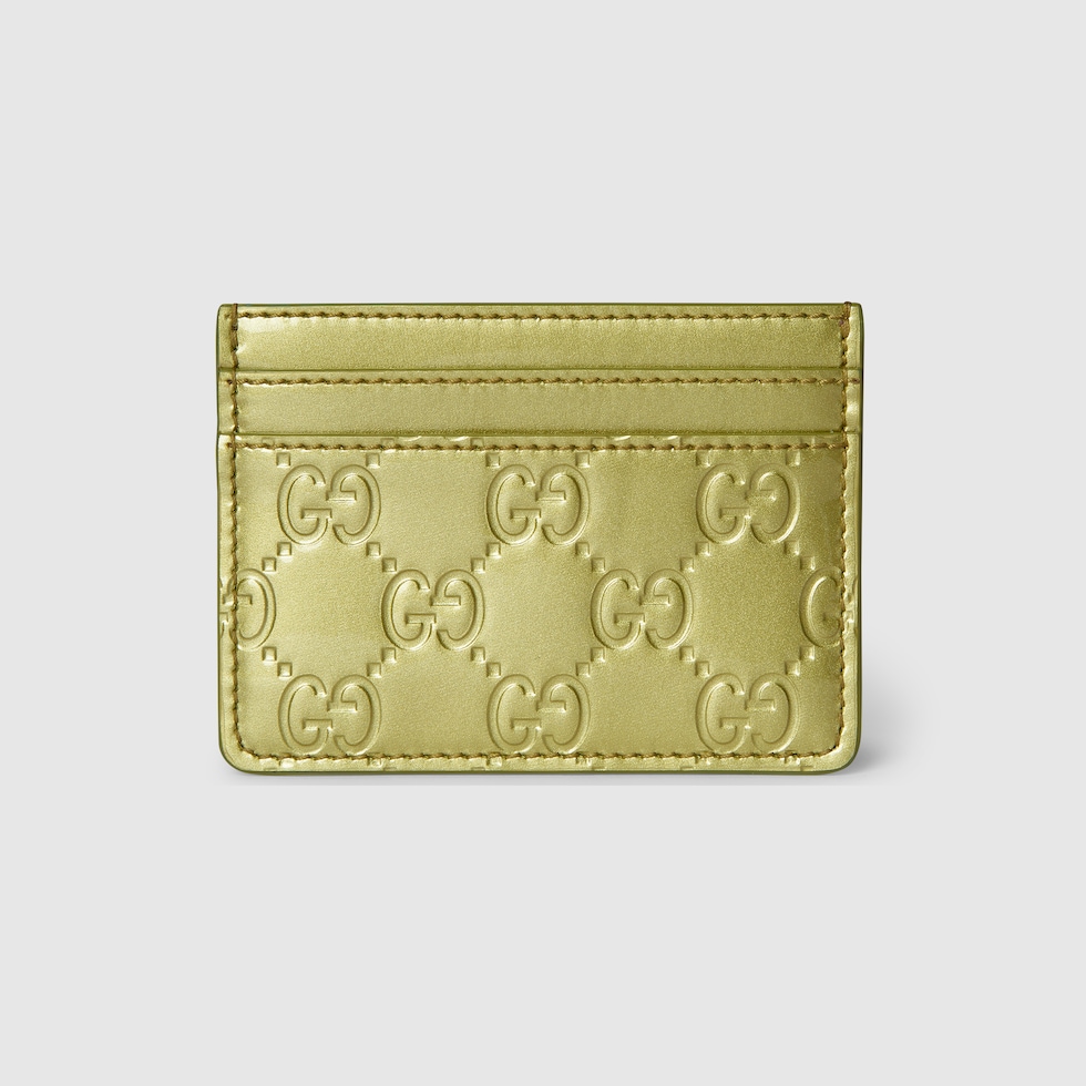 GG Emblem card case in pale green GG leather | GUCCI® US