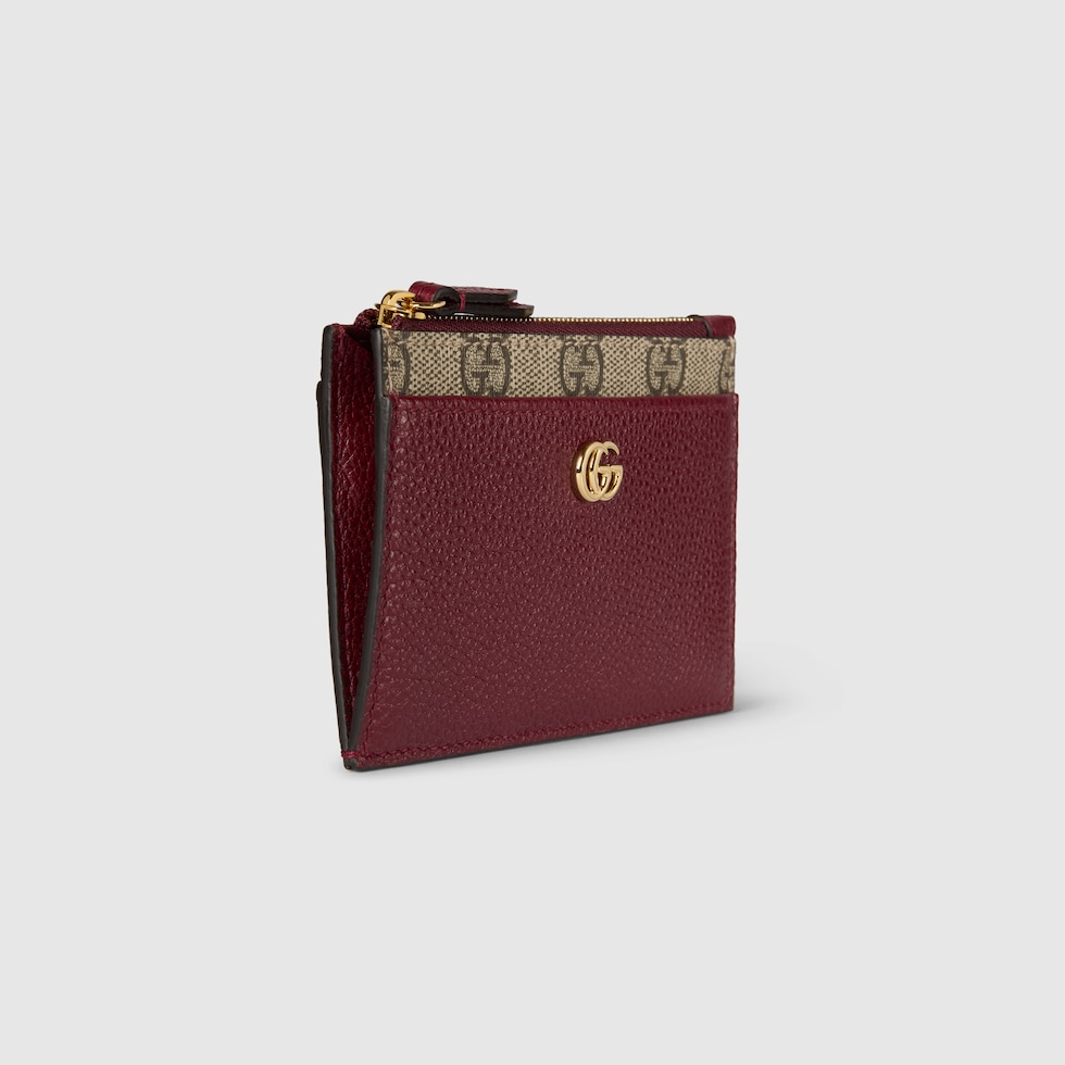 Bi-colour GG Marmont zip key pouch in Rosso Ancora red and beige ...