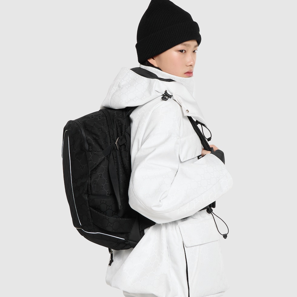 Small backpack in black GG nylon jacquard | GUCCI® CA