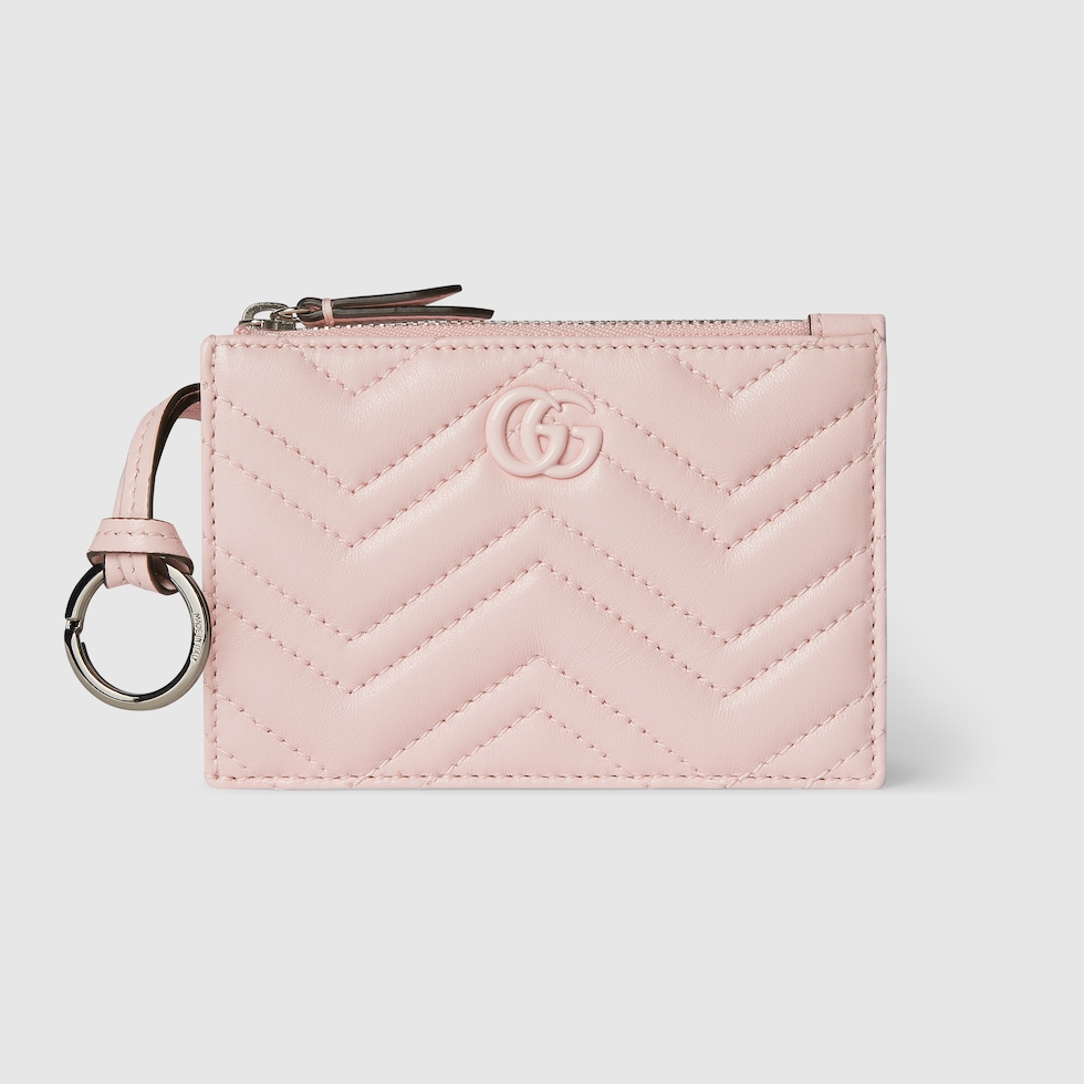 GG Marmont zip key pouch in pink leather | GUCCI® US