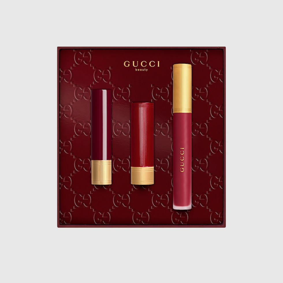 509 Gucci Rosso Ancora lipstick trio gift set in 509 Gucci Rosso Ancora ...