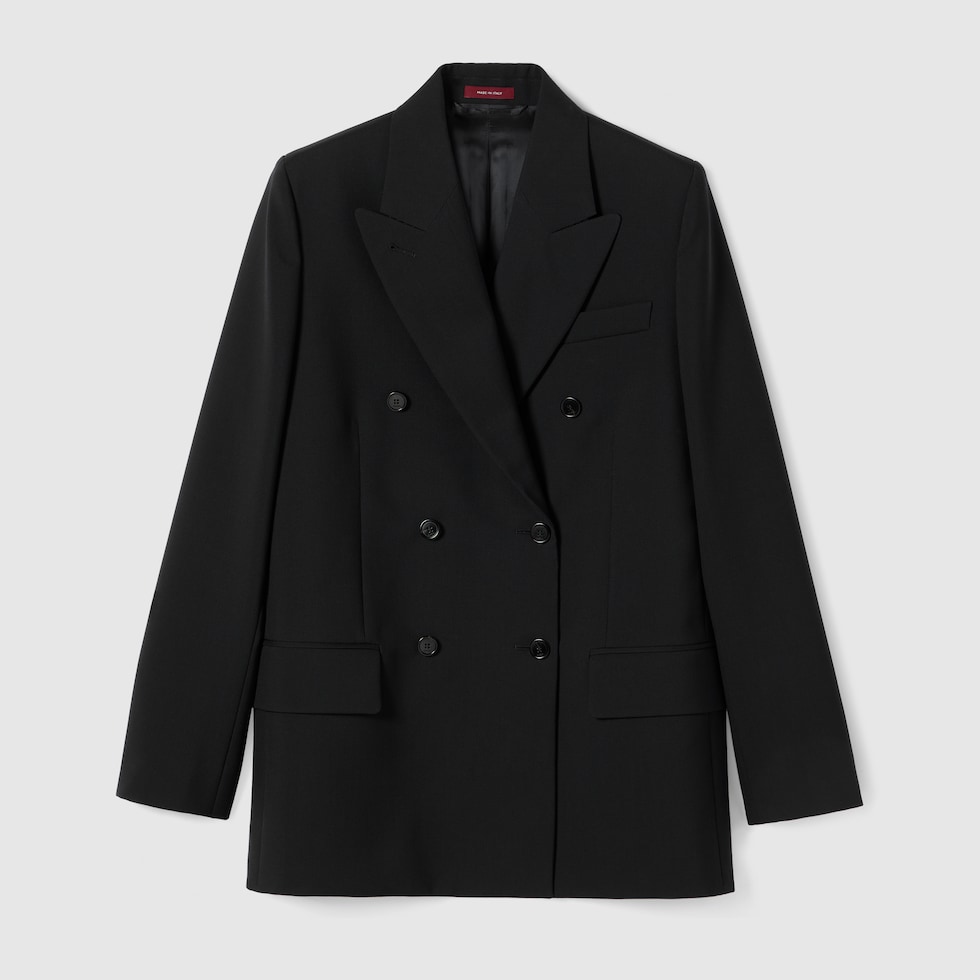 Double-breasted wool jacket in dark blue | GUCCI® US