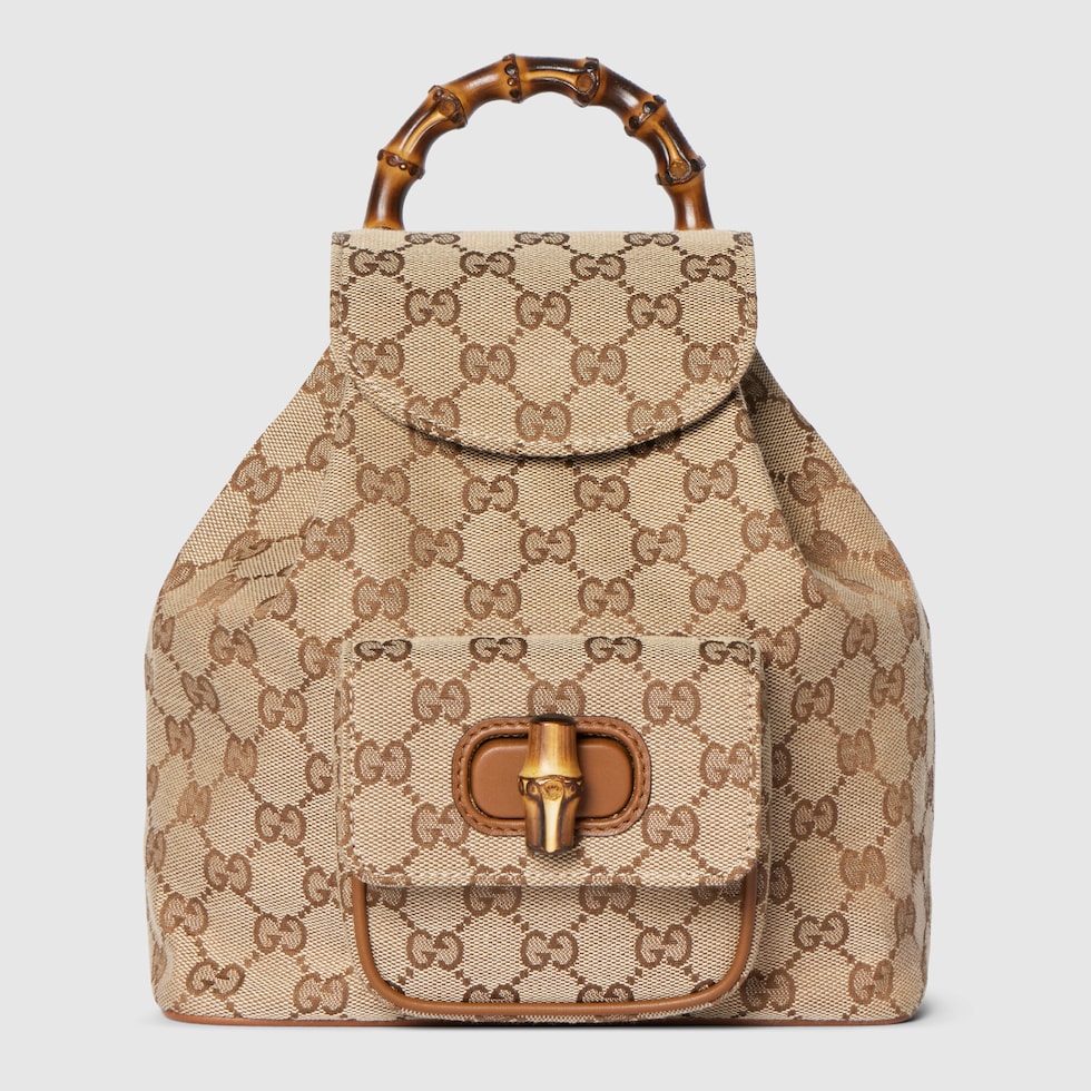 Bamboo small backpack in beige and brown GG canvas | GUCCI® SG