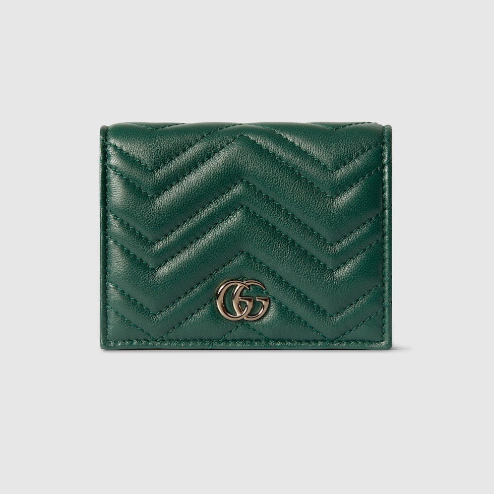 GG Marmont card case wallet in green leather | GUCCI® UK