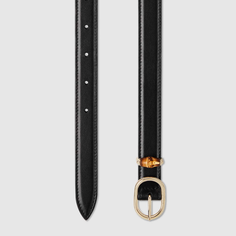 Thin belt with oval buckle in black leather | GUCCI® AU