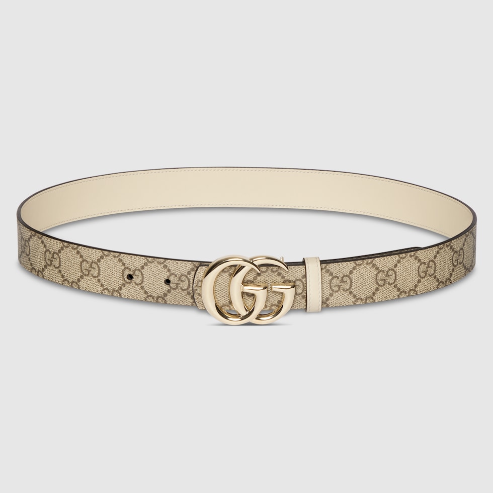 Reversible GG Marmont belt in beige Supreme and ivory leather | GUCCI® CA