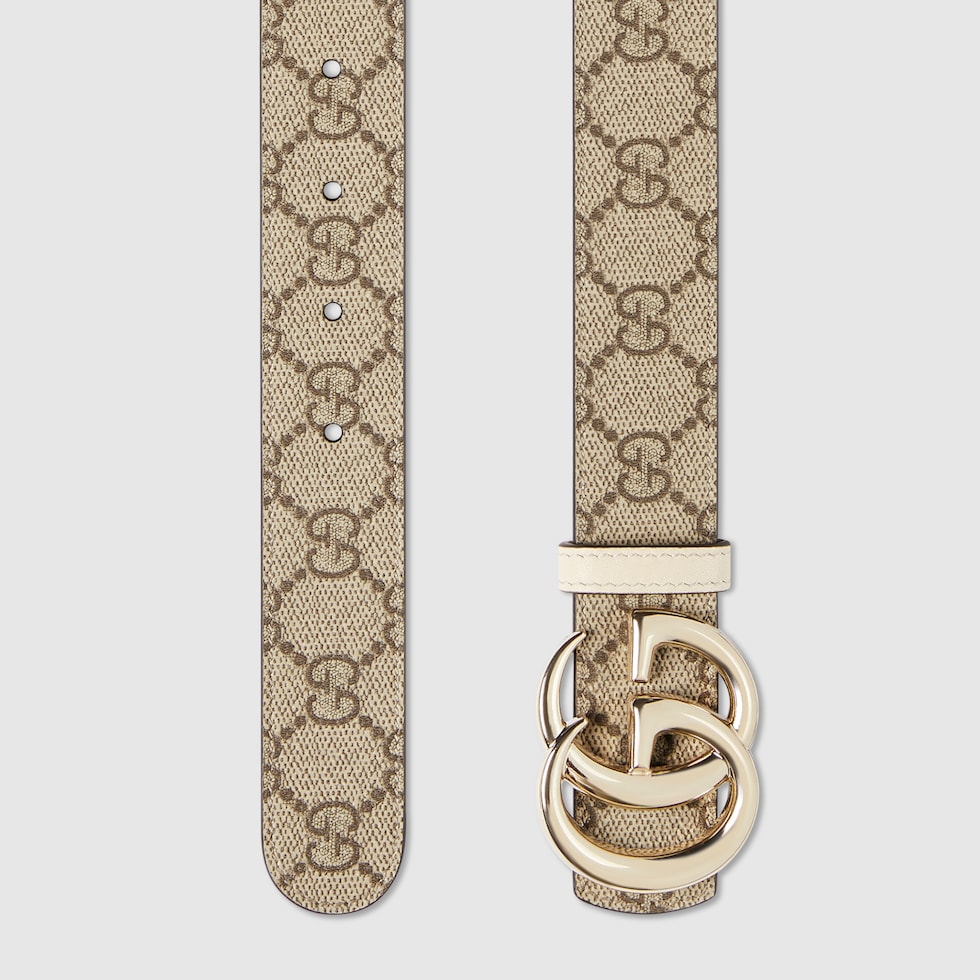 Reversible GG Marmont belt in beige Supreme and ivory leather | GUCCI® AU