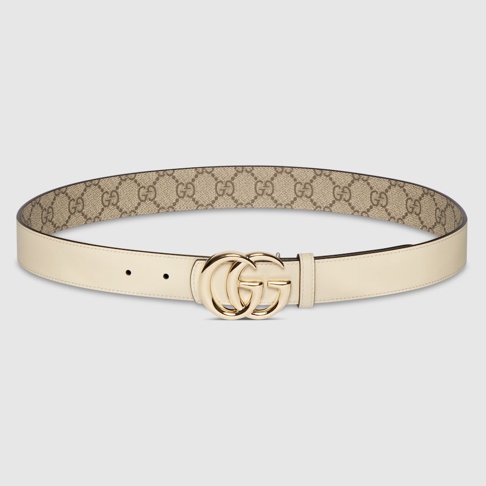 Reversible GG Marmont belt in beige Supreme and ivory leather | GUCCI® US