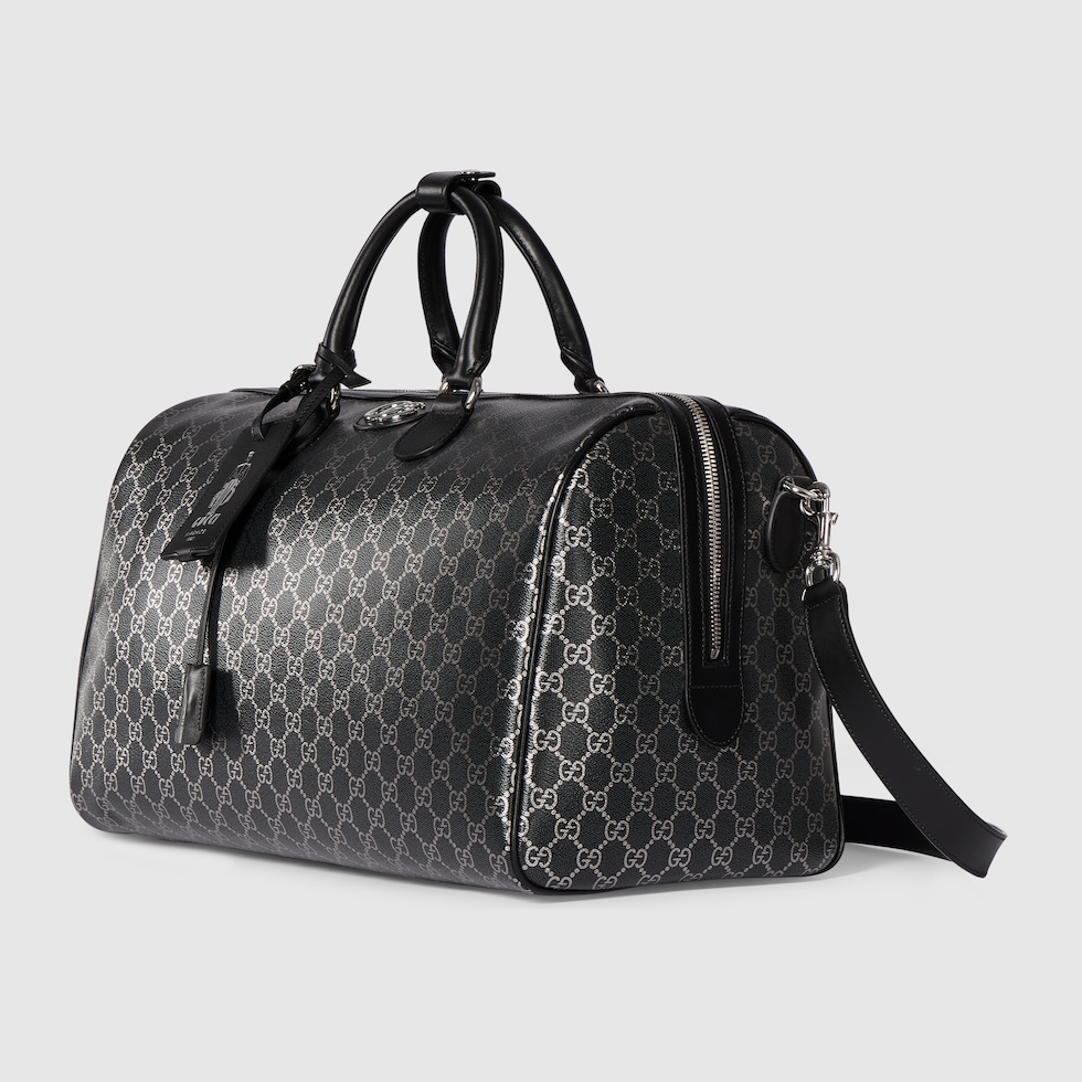 GG medium duffle bag in silver GG fabric | GUCCI® SG