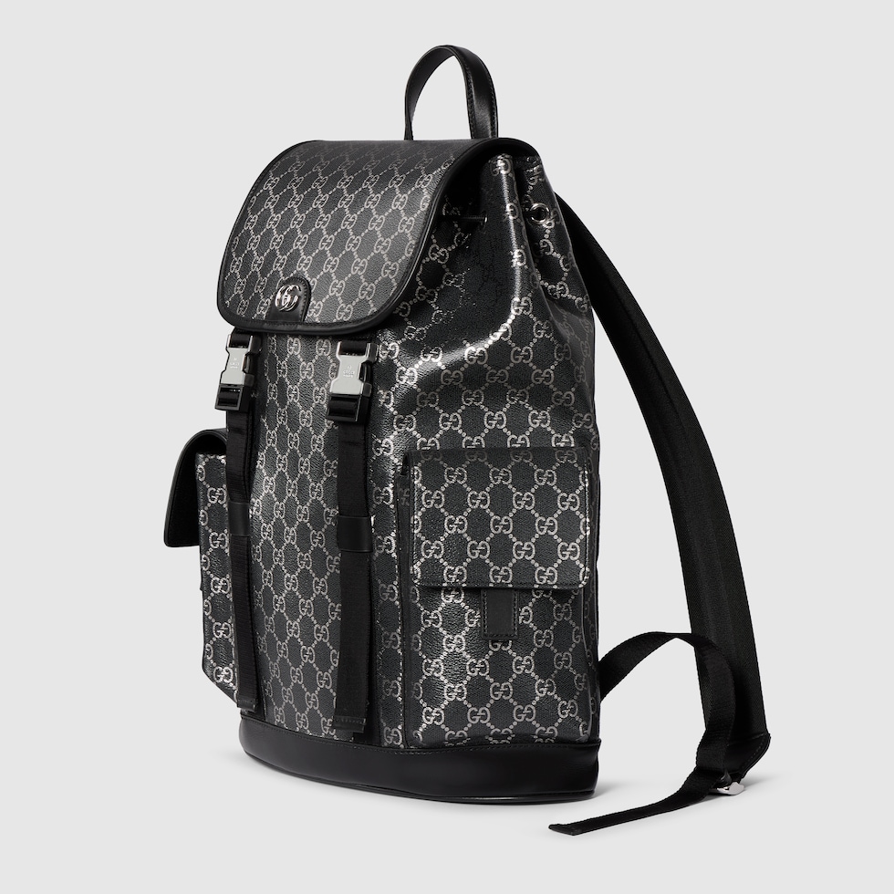 GG large backpack in black and silver GG fabric | GUCCI® US