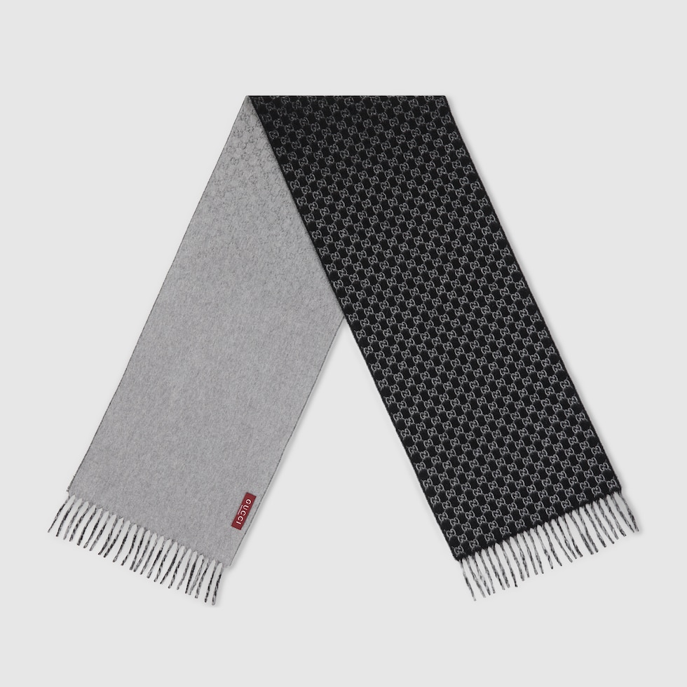 GG wool cashmere scarf in black and light grey | GUCCI® US