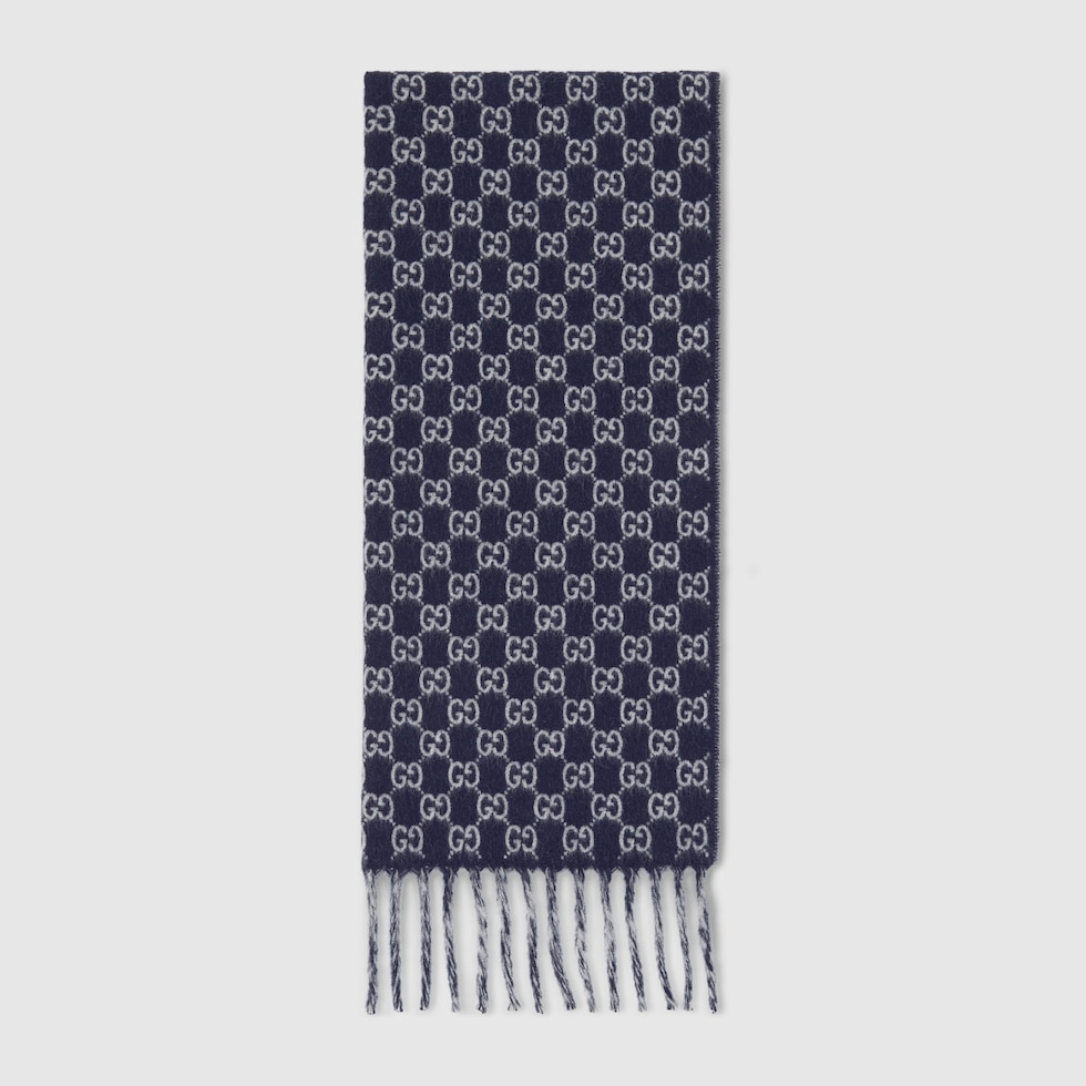 GG wool cashmere scarf in dark blue and light grey | GUCCI® SG