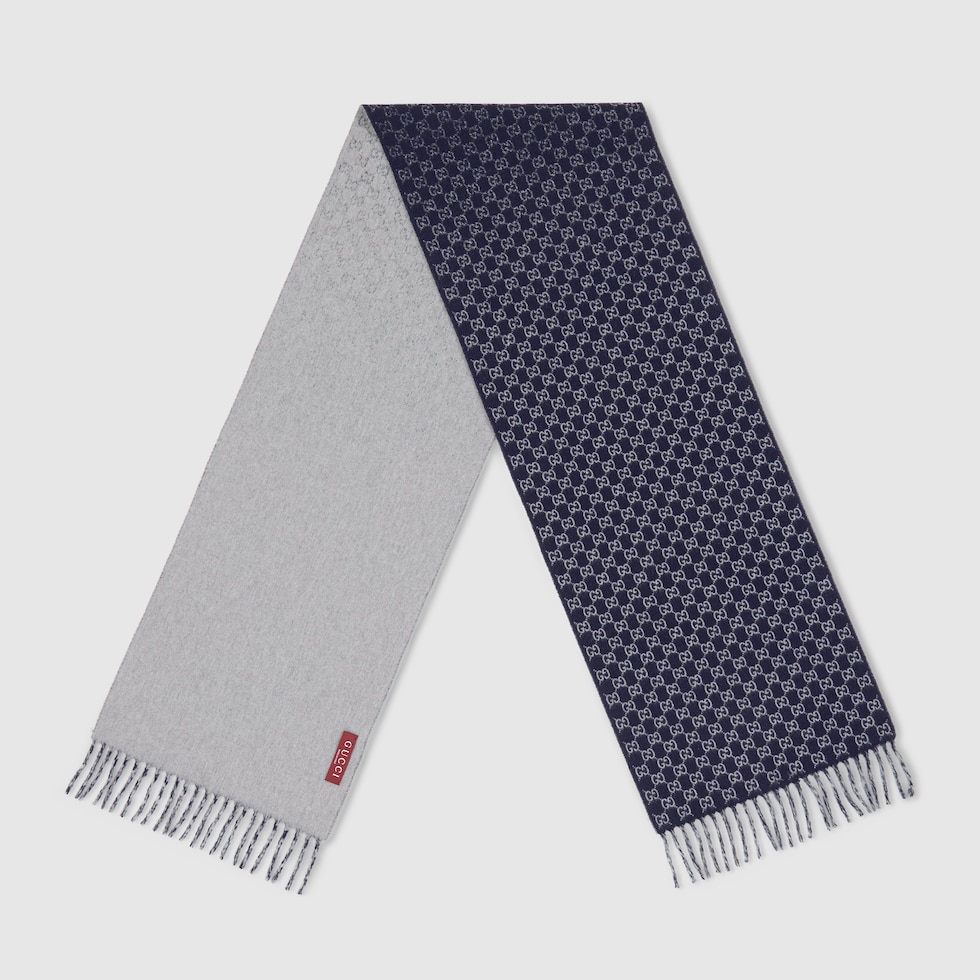 GG wool cashmere scarf in dark blue and light grey | GUCCI® SG