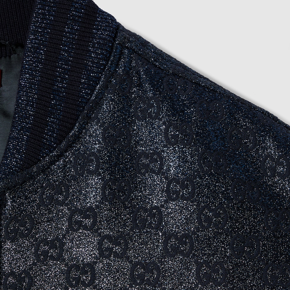GG canvas lamé padded zip jacket in blue and black | GUCCI® SG