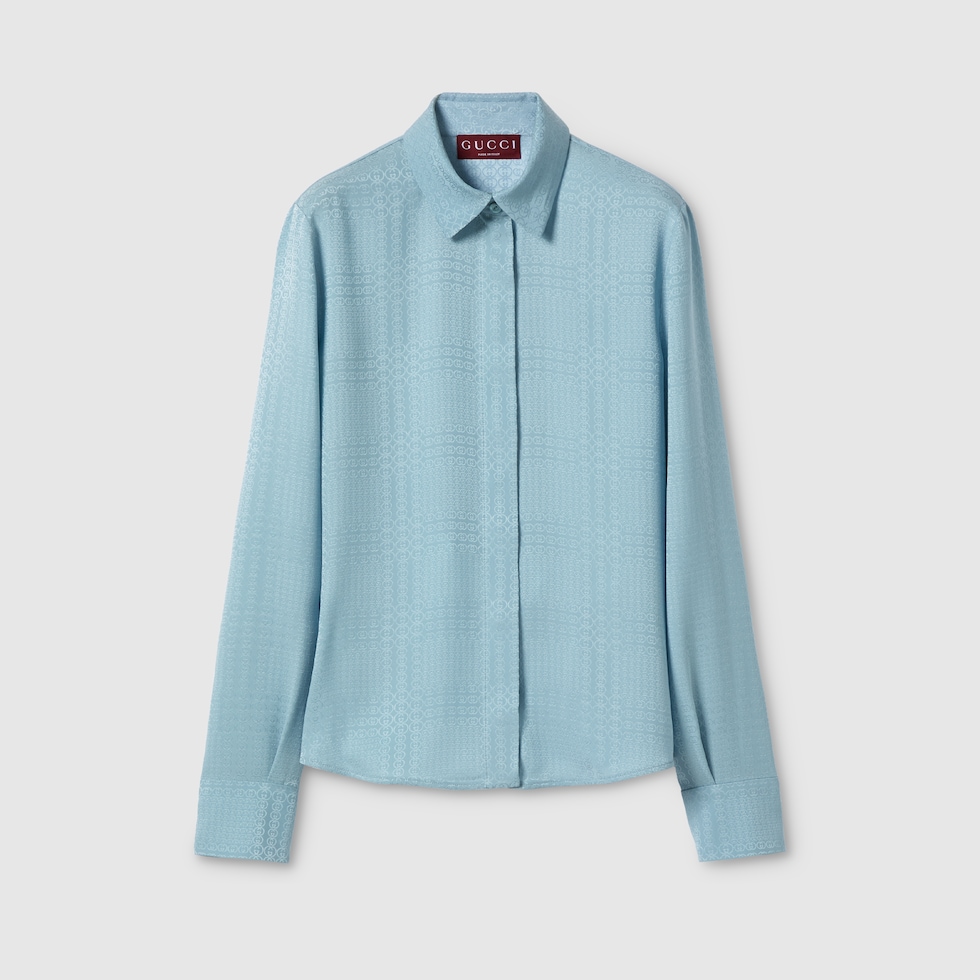 Camicia in seta jacquard con Incrocio GG in celeste | GUCCI® IT