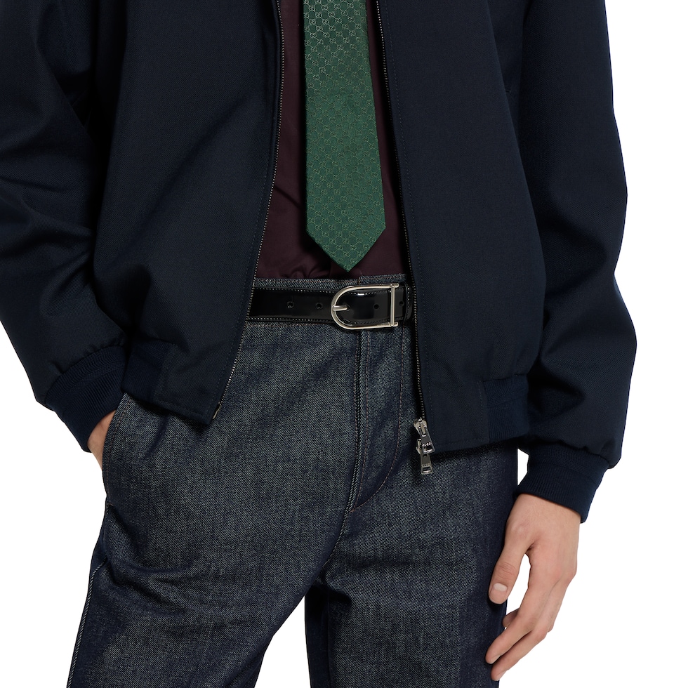 Belt with rounded buckle in black leather | GUCCI® US