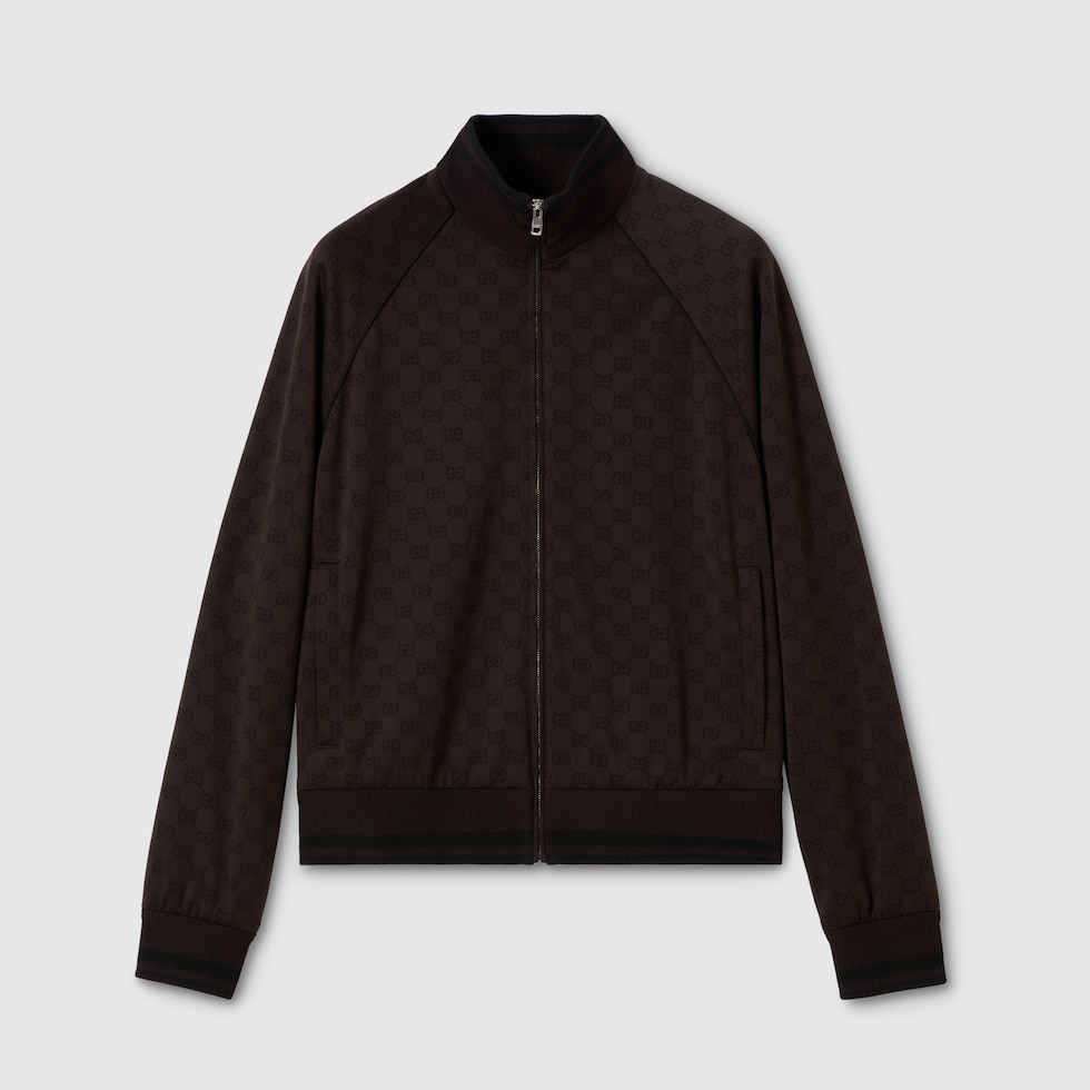 GG jersey jacquard zip jacket in dark brown | GUCCI® TR