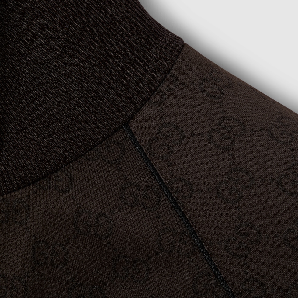 GG jersey jacquard zip jacket in dark brown | GUCCI® TR