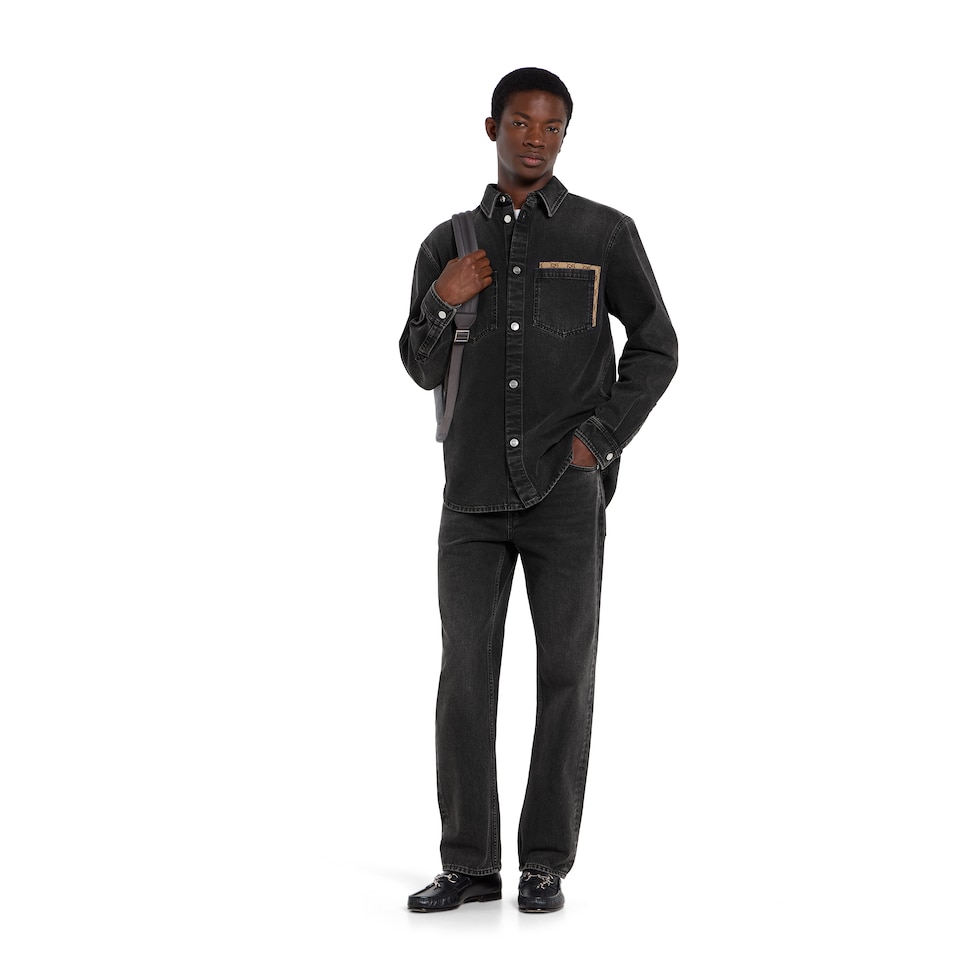 Washed cotton denim pant in black | GUCCI® BG