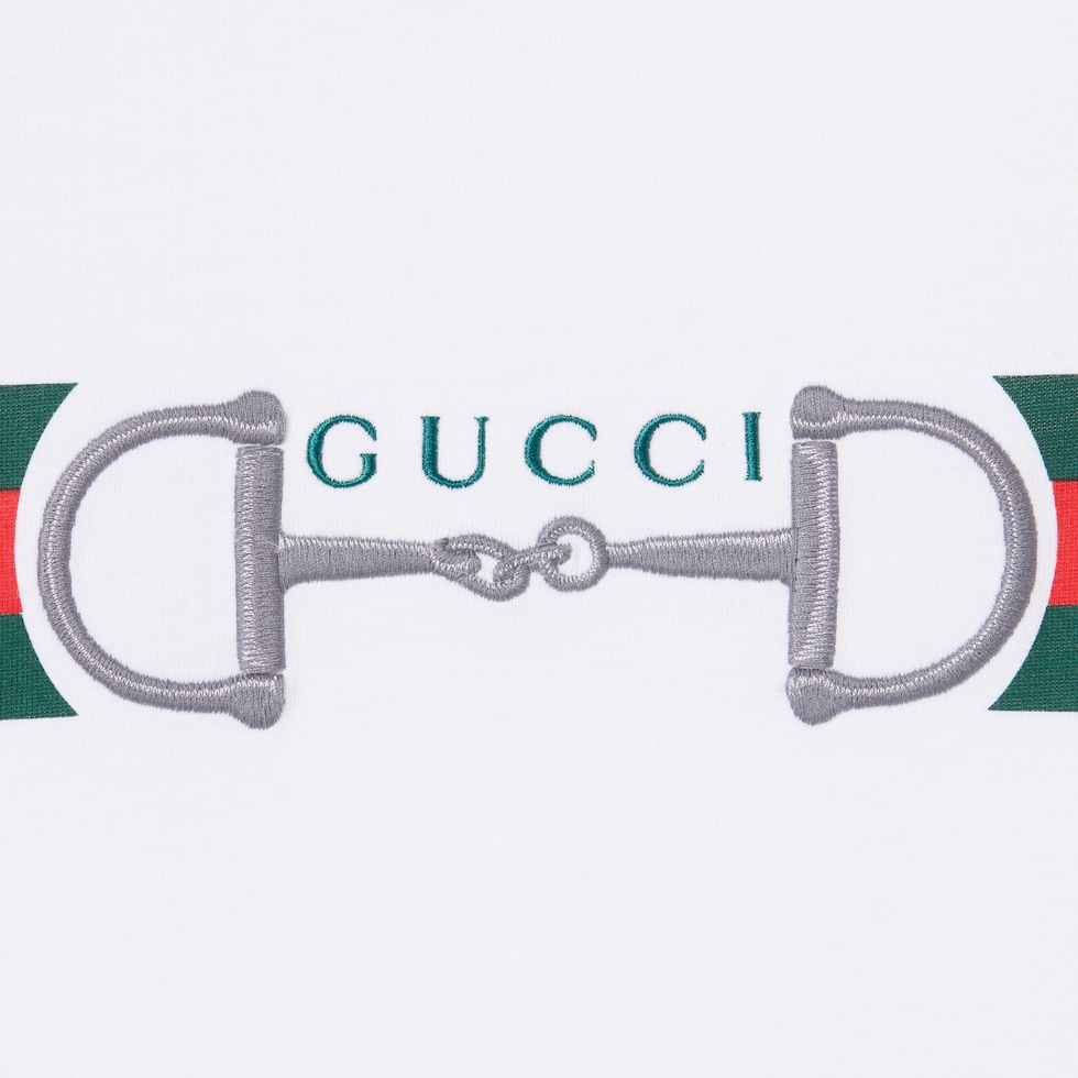 Cotton jersey T-shirt with embroidery in white | GUCCI® AU