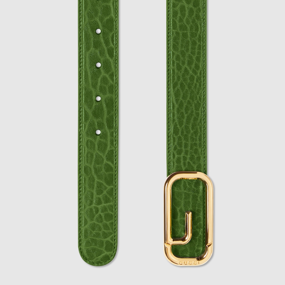 Reversible belt with square G buckle in green and black leather | GUCCI® AE