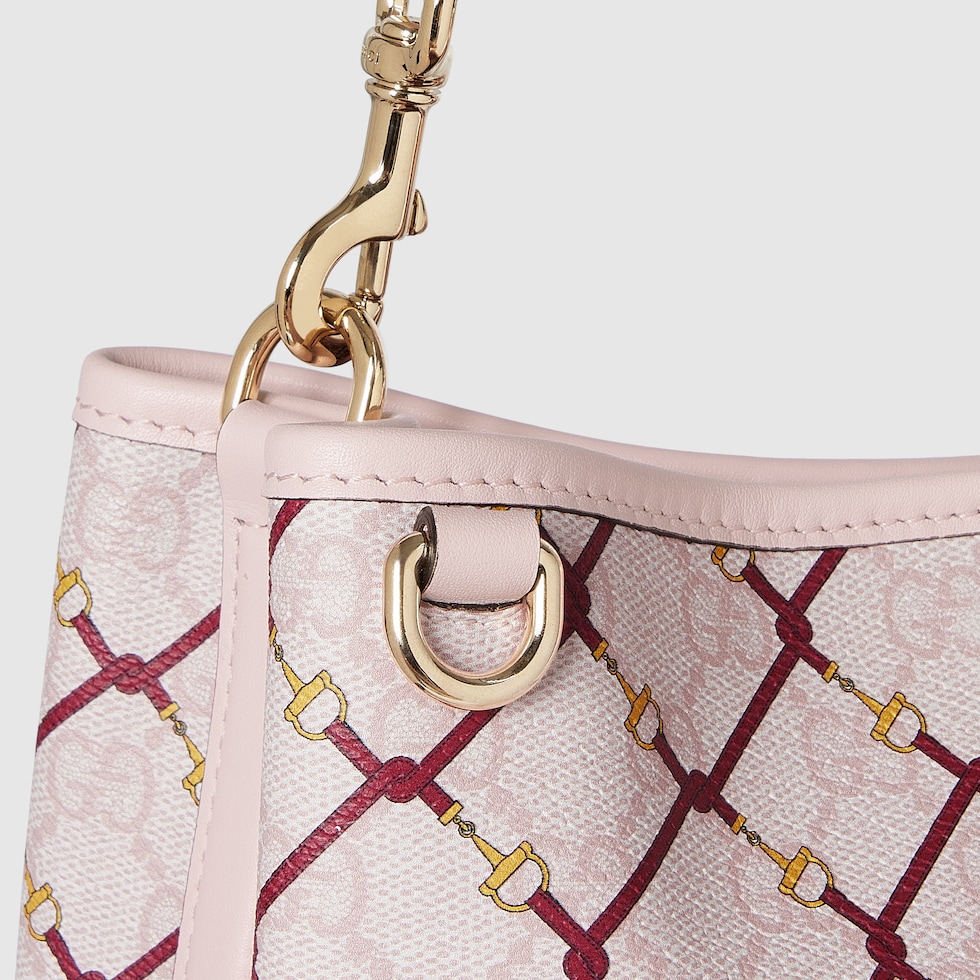 GG Emblem small bucket bag in pink and red GG fabric | GUCCI® US
