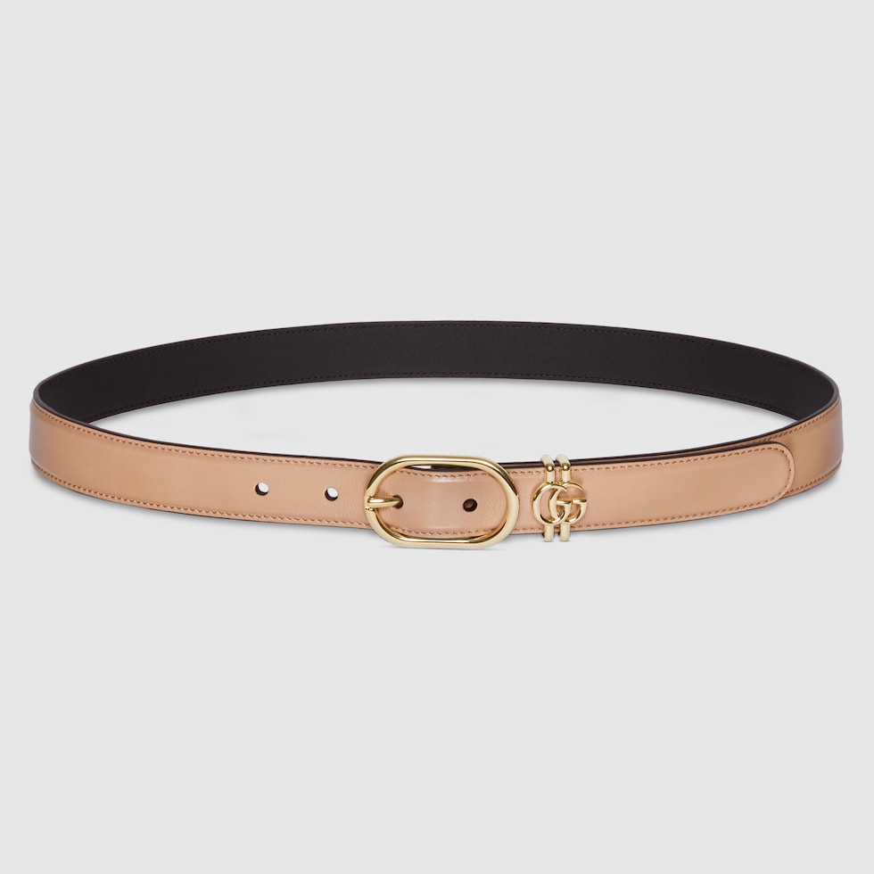 Belt with oval buckle in pink beige leather | GUCCI® AU
