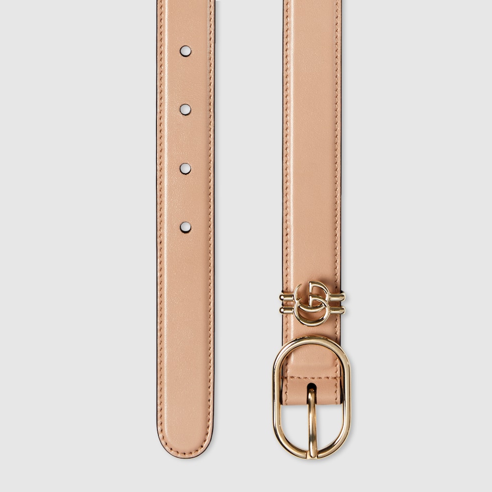 Belt with oval buckle in pink beige leather | GUCCI® US