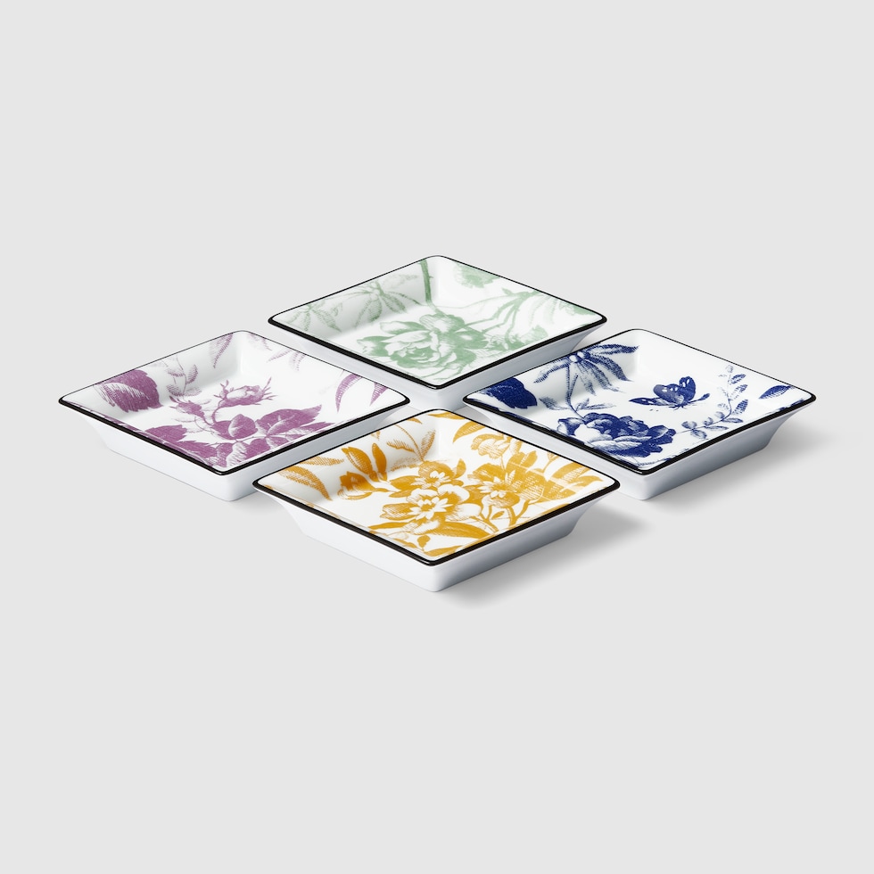 Herbarium print trinket tray set in white and multicolor porcelain ...