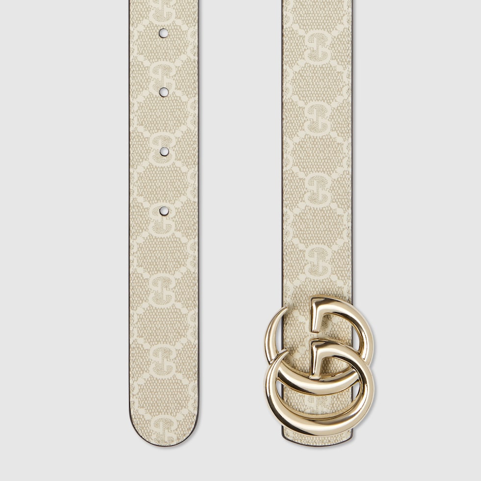 Reversible GG Marmont belt in white GG Supreme and leather | GUCCI® NZ