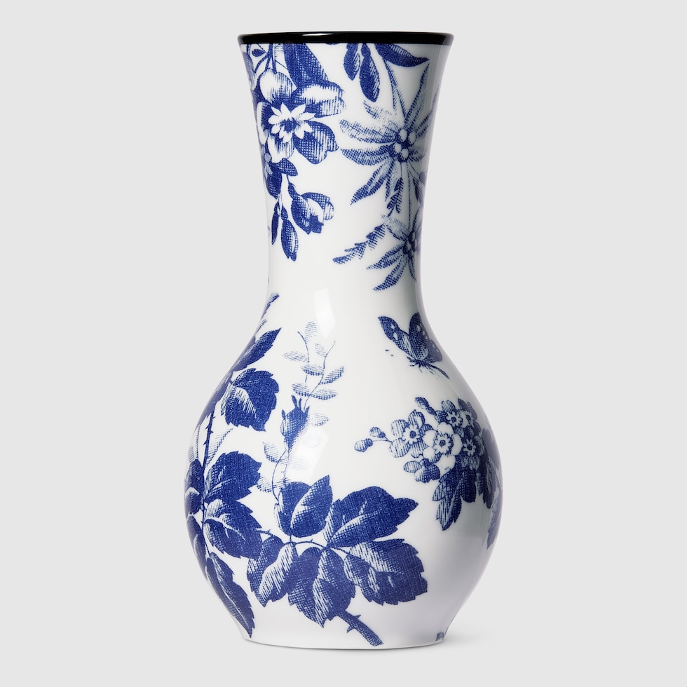 Herbarium print vase in blue and white porcelain | GUCCI® US