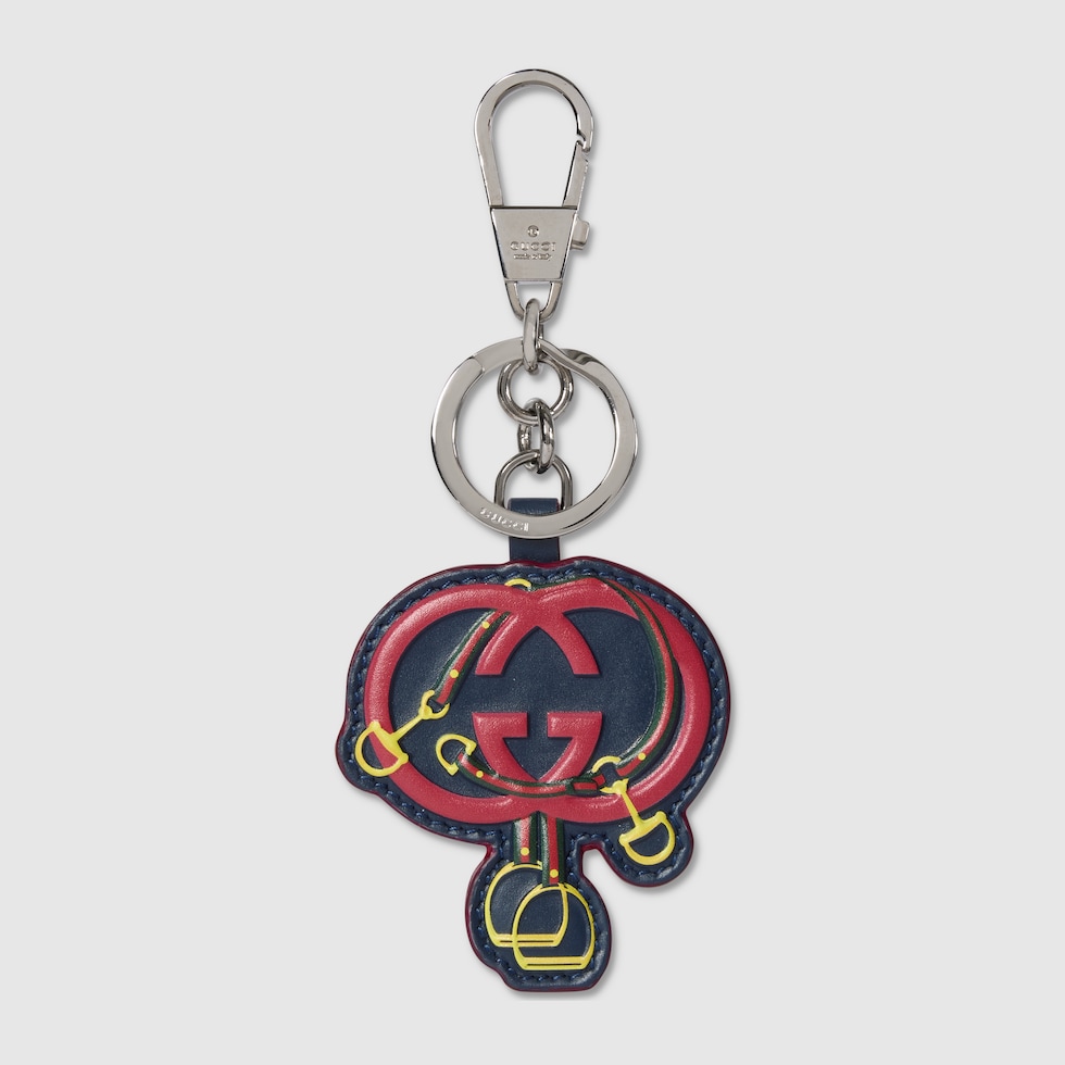 Keychain with Interlocking G in blue and red leather | GUCCI® ZA